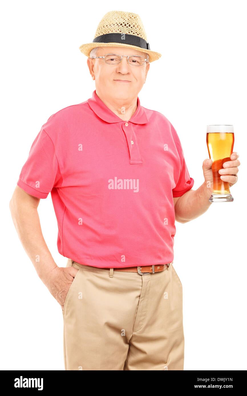 Senior man holding a pint of beer Stock Photo - Alamy