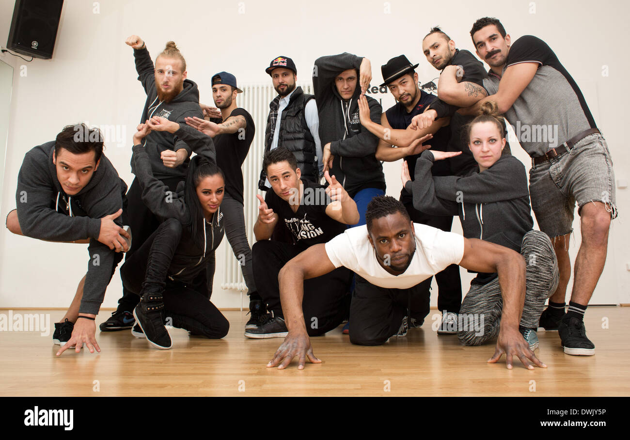 Berlin, Germany. 10th Mar, 2014. The dance group 'Flying Steps' poses ...