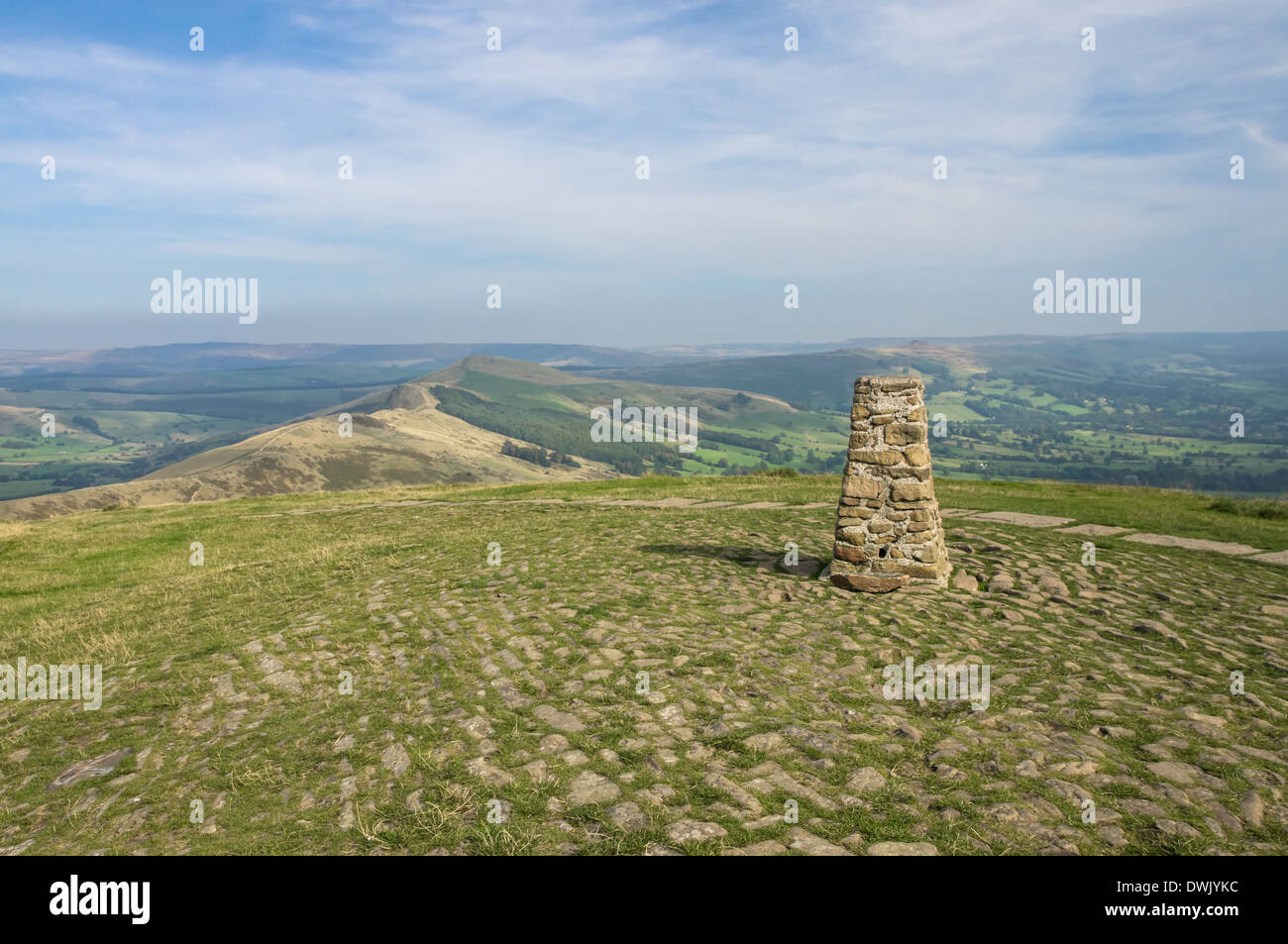 View from Mam Tor in The Peak District National Park Derbyshire England ...