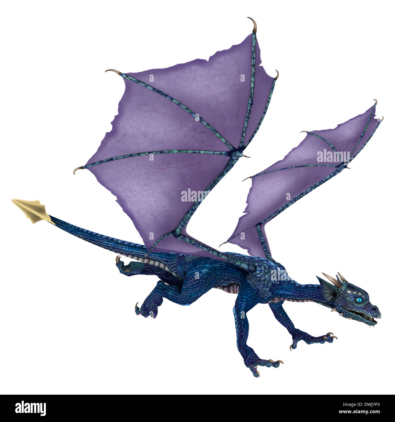 3D digital render of a little blue fantasy dragon isolated on white ...