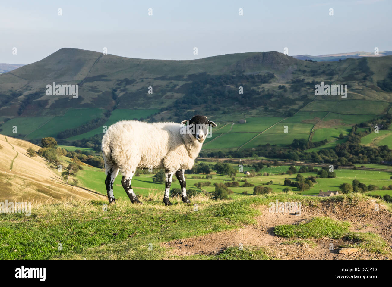 View of the Edale valley from The Nab in Peak District National Park ...