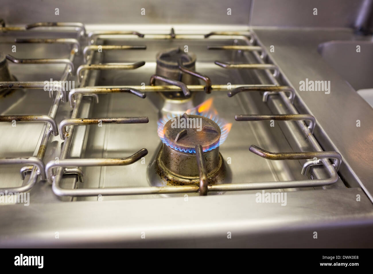 Gas stove with flame Stock Photo - Alamy