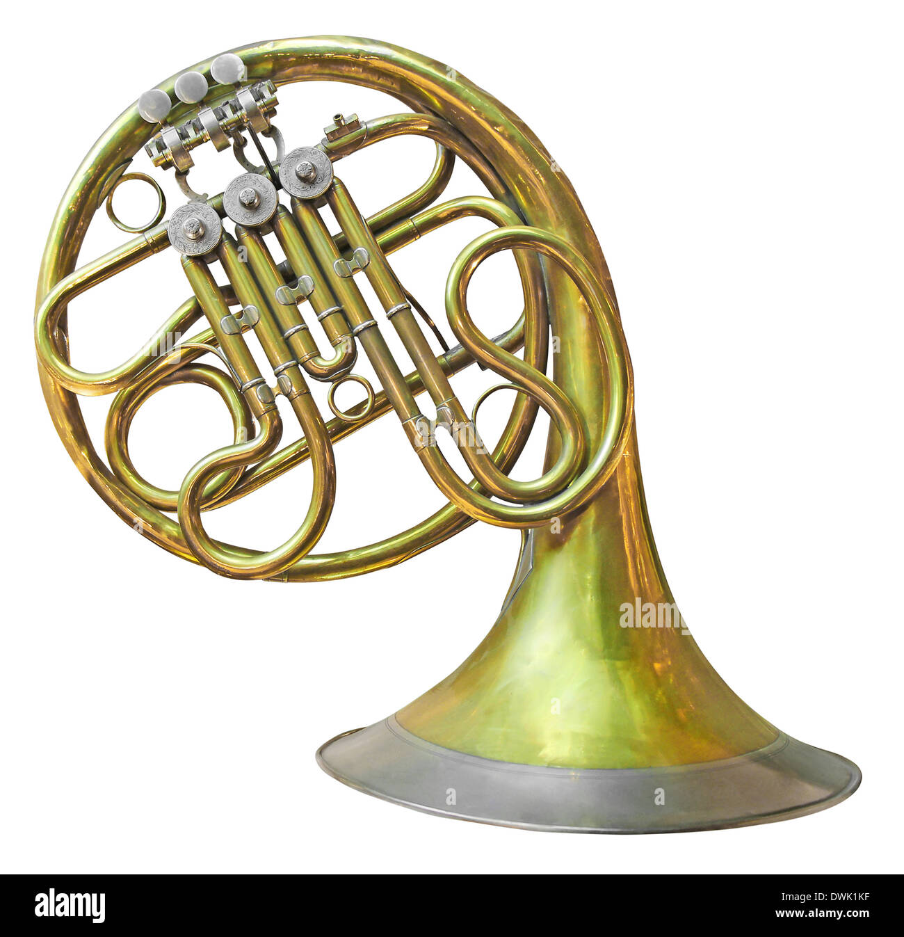 Old French Horn isolated on white with clipping path Stock Photo - Alamy