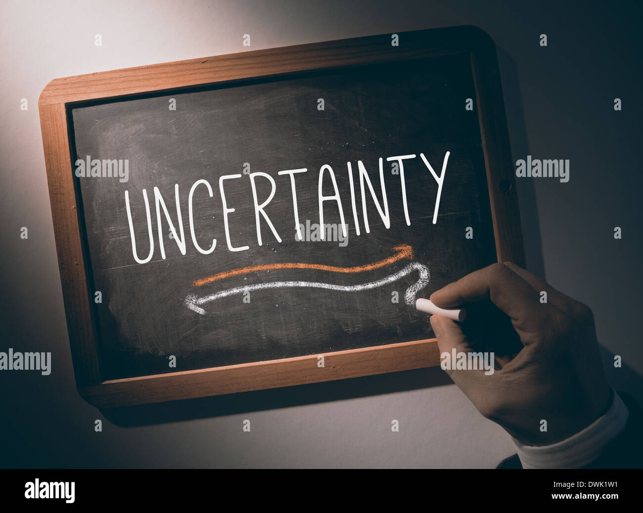 Hand writing Uncertainty on chalkboard Stock Photo - Alamy