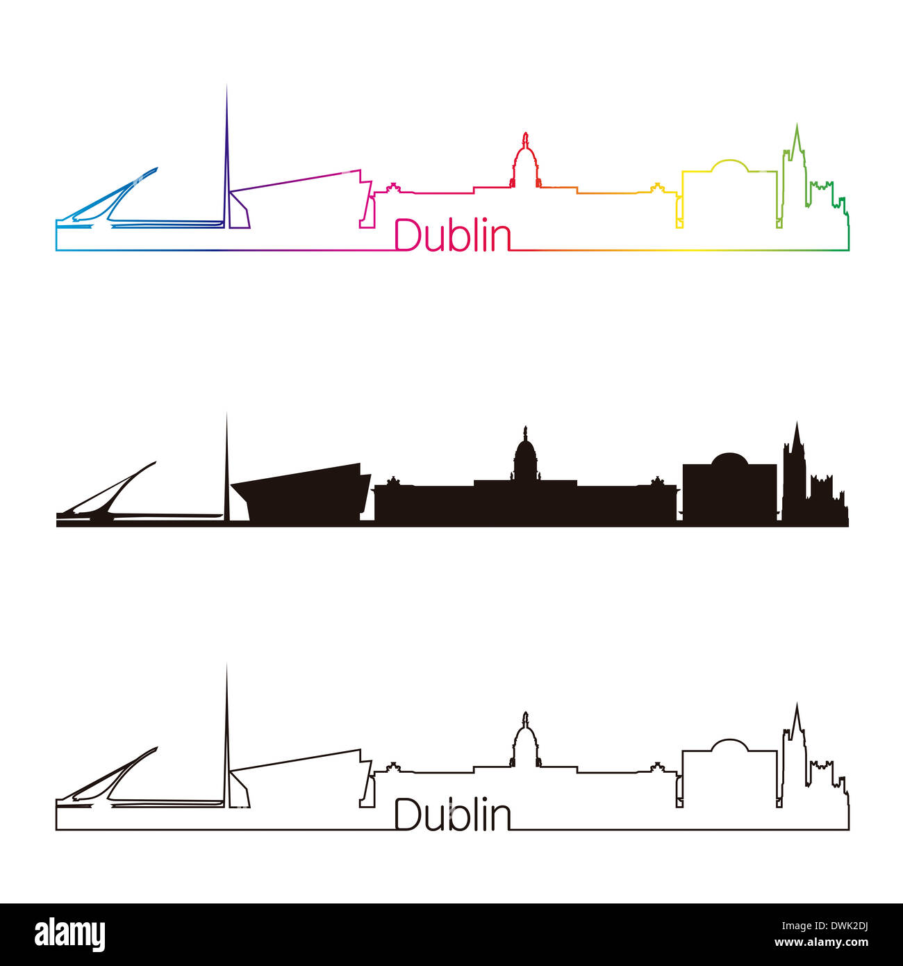Dublin skyline linear style with rainbow Stock Photo - Alamy