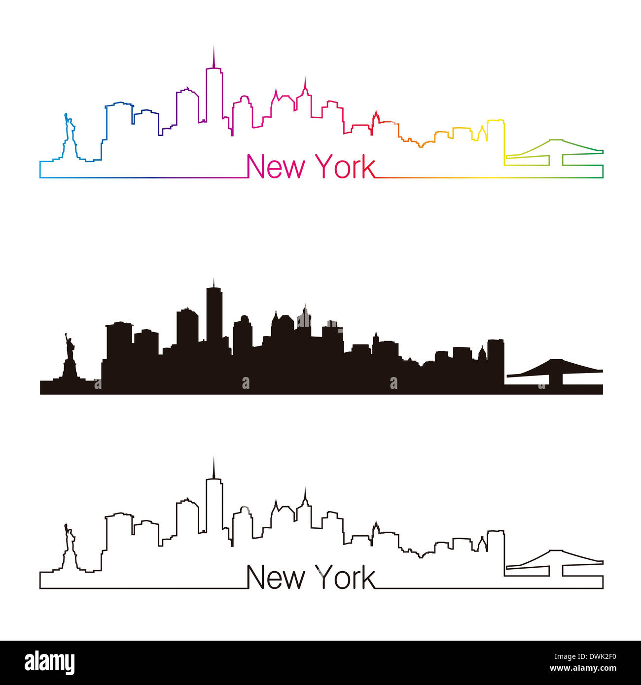 New York skyline linear style with rainbow Stock Photo - Alamy