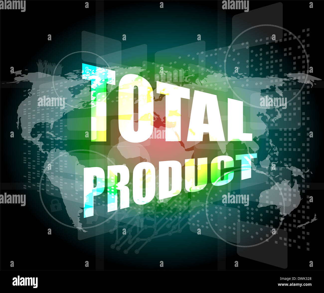 total product words on digital screen background with world map Stock ...