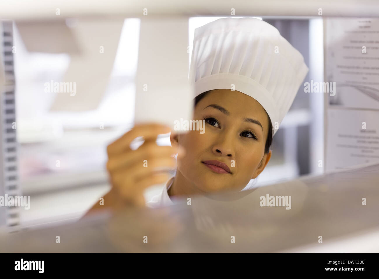 Female chef going through cooking checklist at kitchen Stock Photo - Alamy