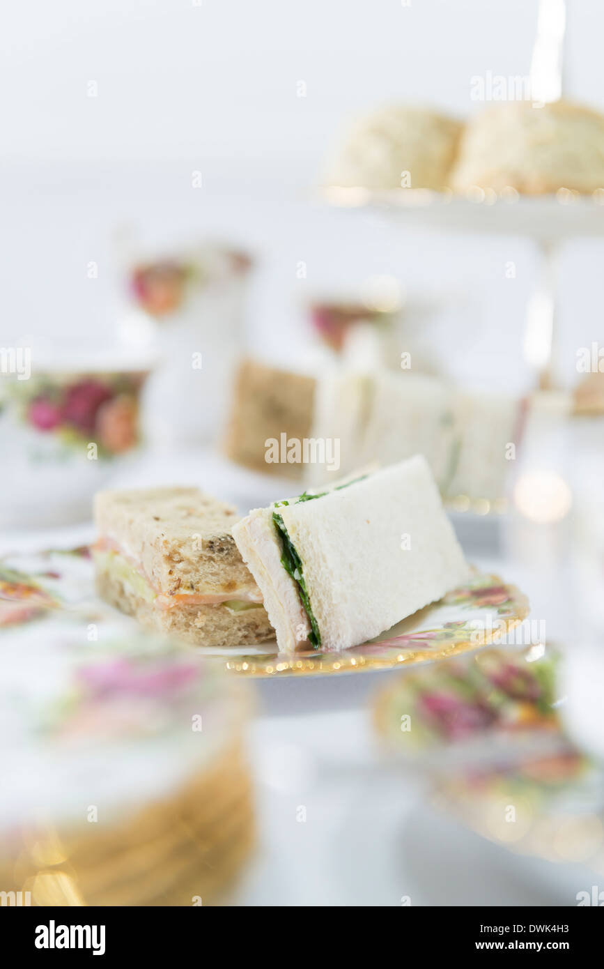 Afternoon tea with sandwiches, cakes and scones Stock Photo - Alamy