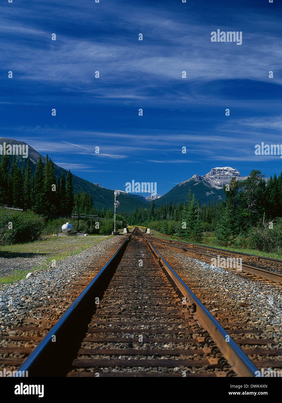 Railway track converging Stock Photo - Alamy