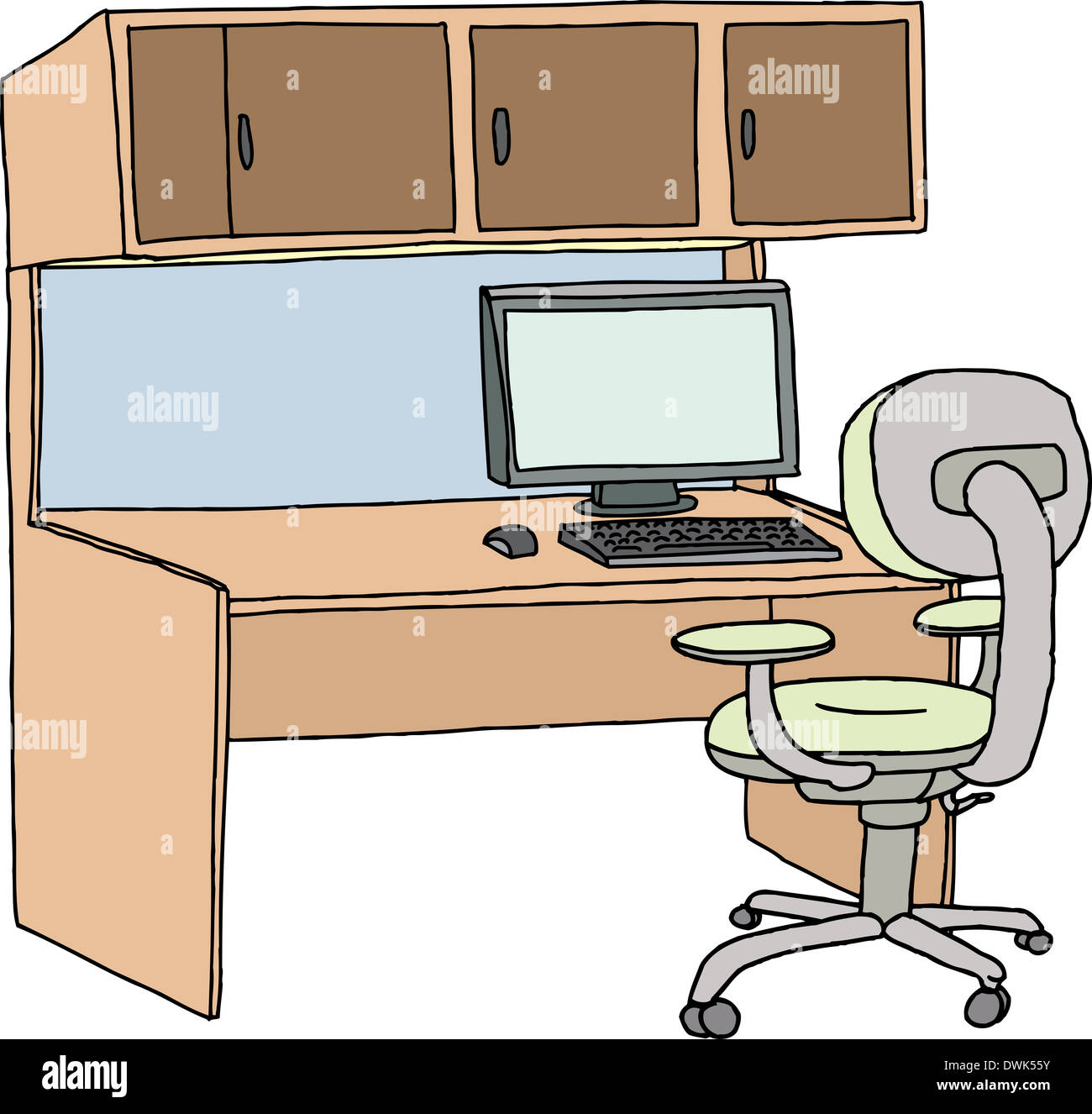 Empty cubicle with chair, computer and mouse on white Stock Photo - Alamy