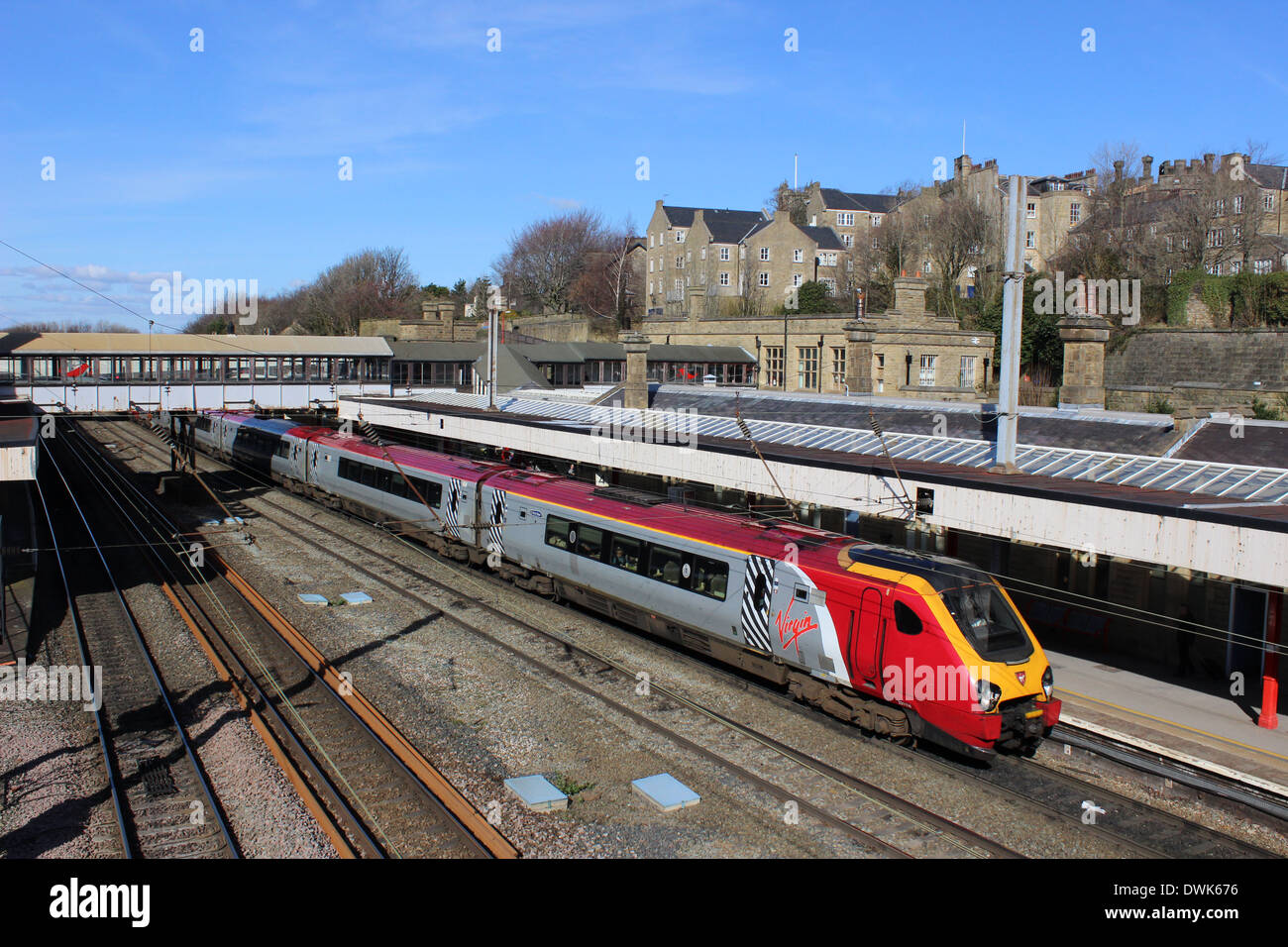 Virgin voyager 221 114 arriving at Lancaster railway station with a ...