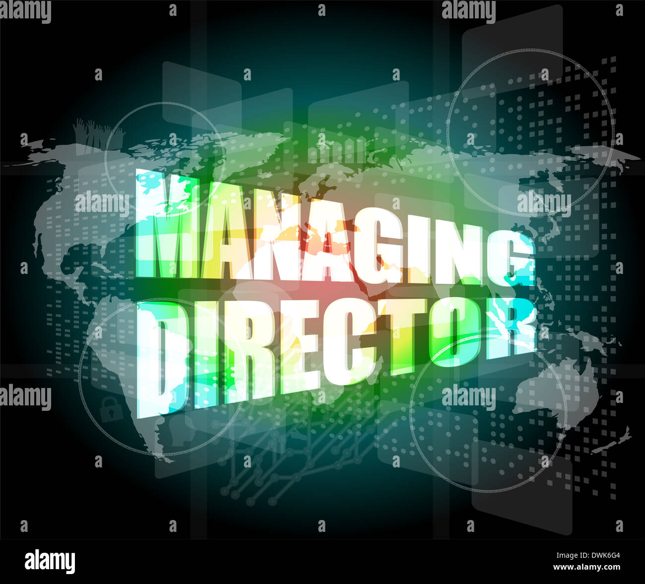managing directors words on digital screen background with world map ...