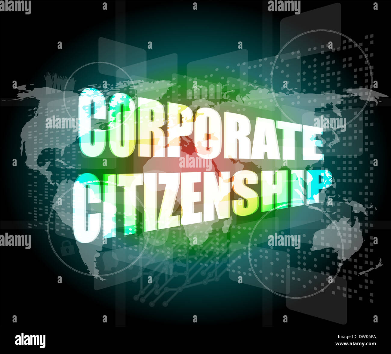 corporate citizenship words on digital screen with world map Stock ...