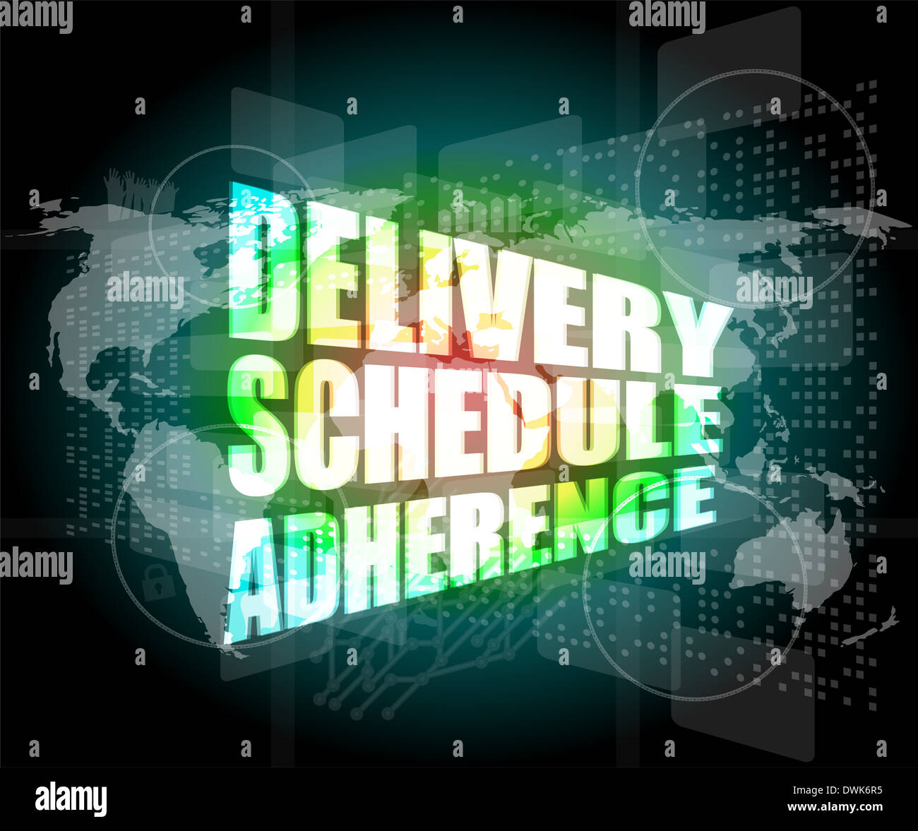 delivery schedule adherence words on digital screen with world map ...