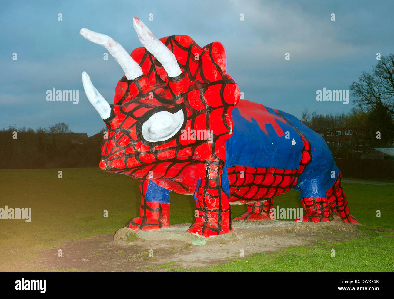 Milton Keynes, Bucks, UK. 10th March 2014. The Peartree Bridge dinosaur ...