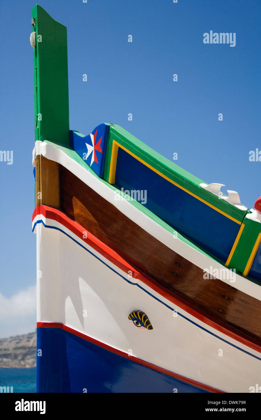 Traditional Luzzu fishing boat with the Eye of Osiris on the bow ...