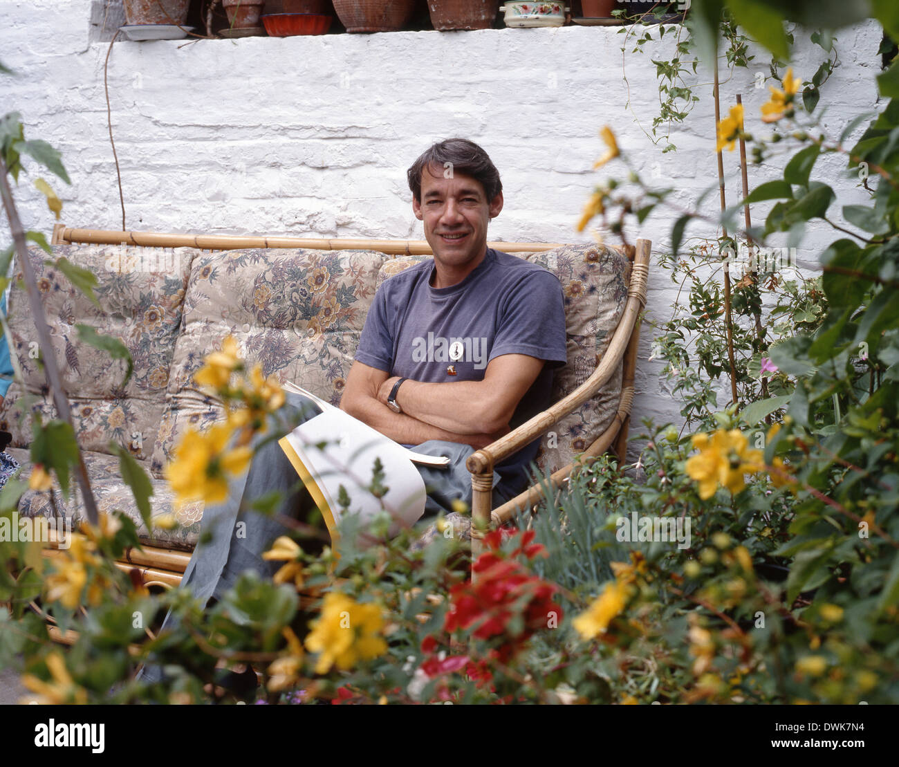 Actor Roger Lloyd-Pack in the garden of his North London Home Stock ...