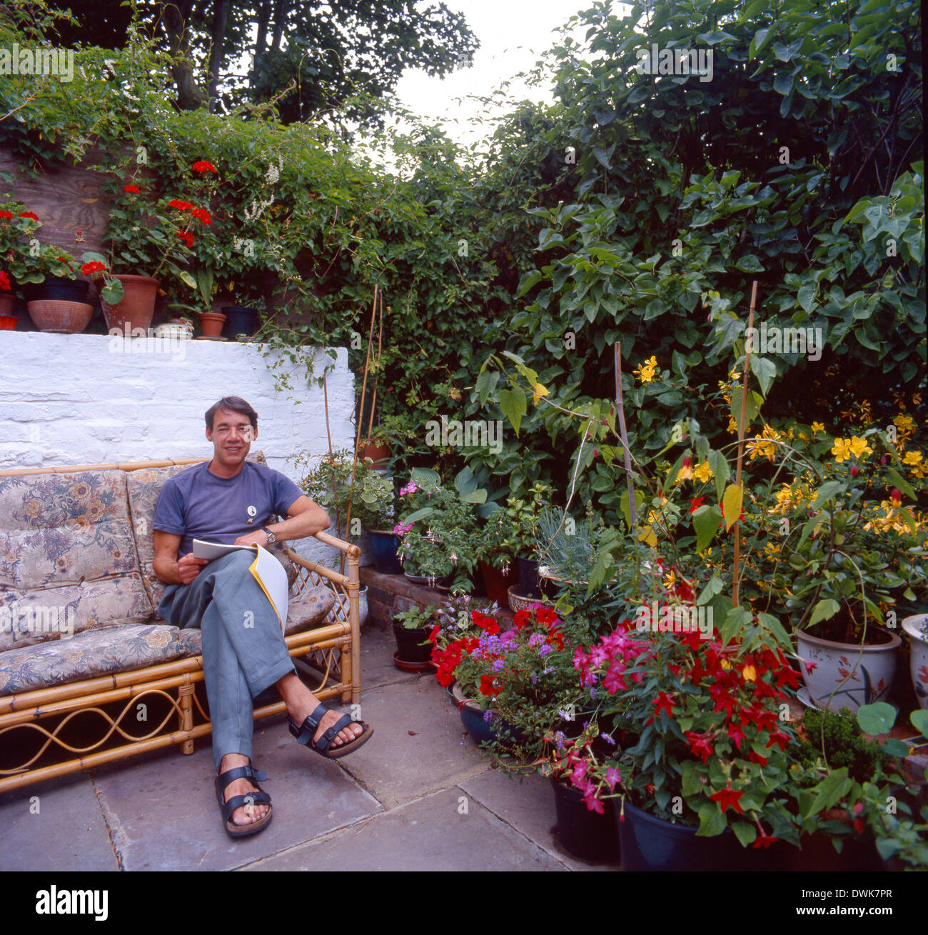 Actor Roger Lloyd-Pack in the garden of his North London Home Stock ...