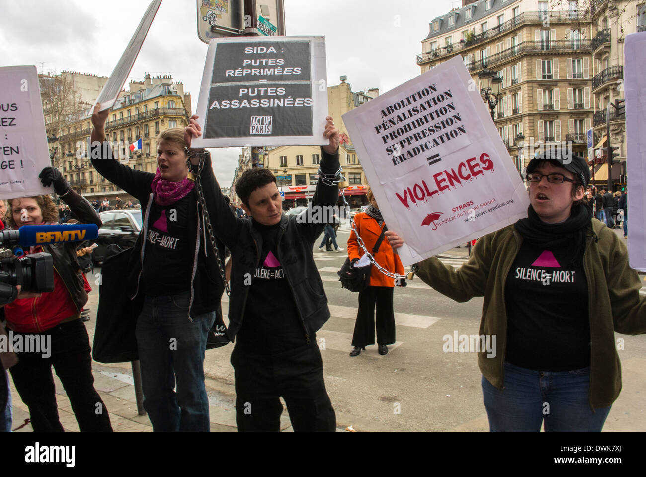Protesters women yelling slogans street opposing hi-res stock ...