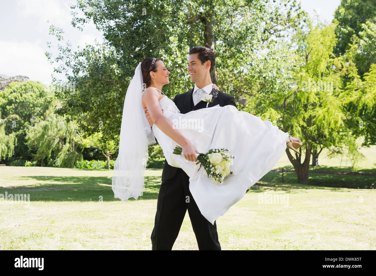 Groom Carrying Bride In Arms High Resolution Stock Photography and ...