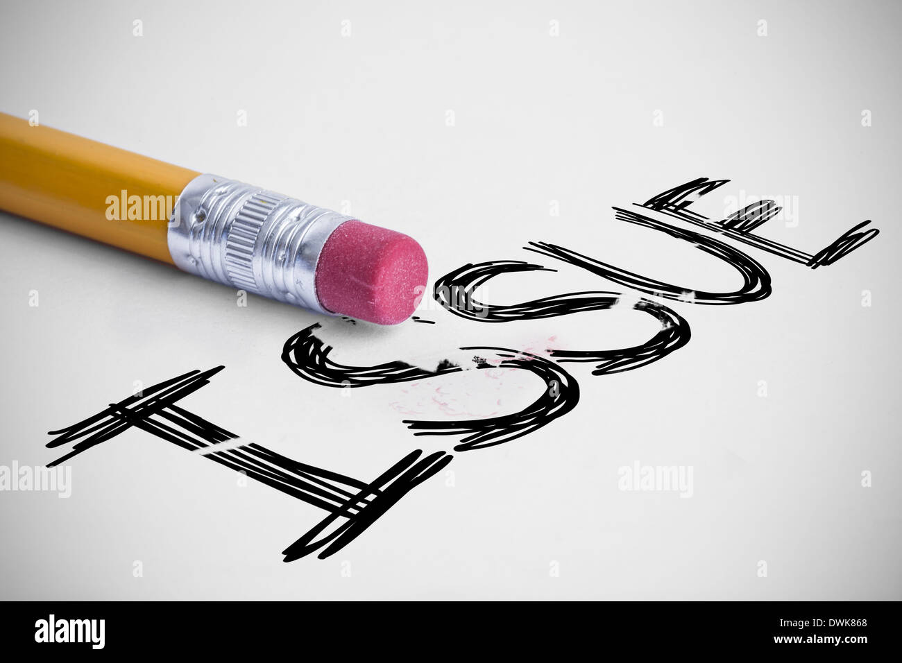 Issue against pencil with an eraser Stock Photo - Alamy