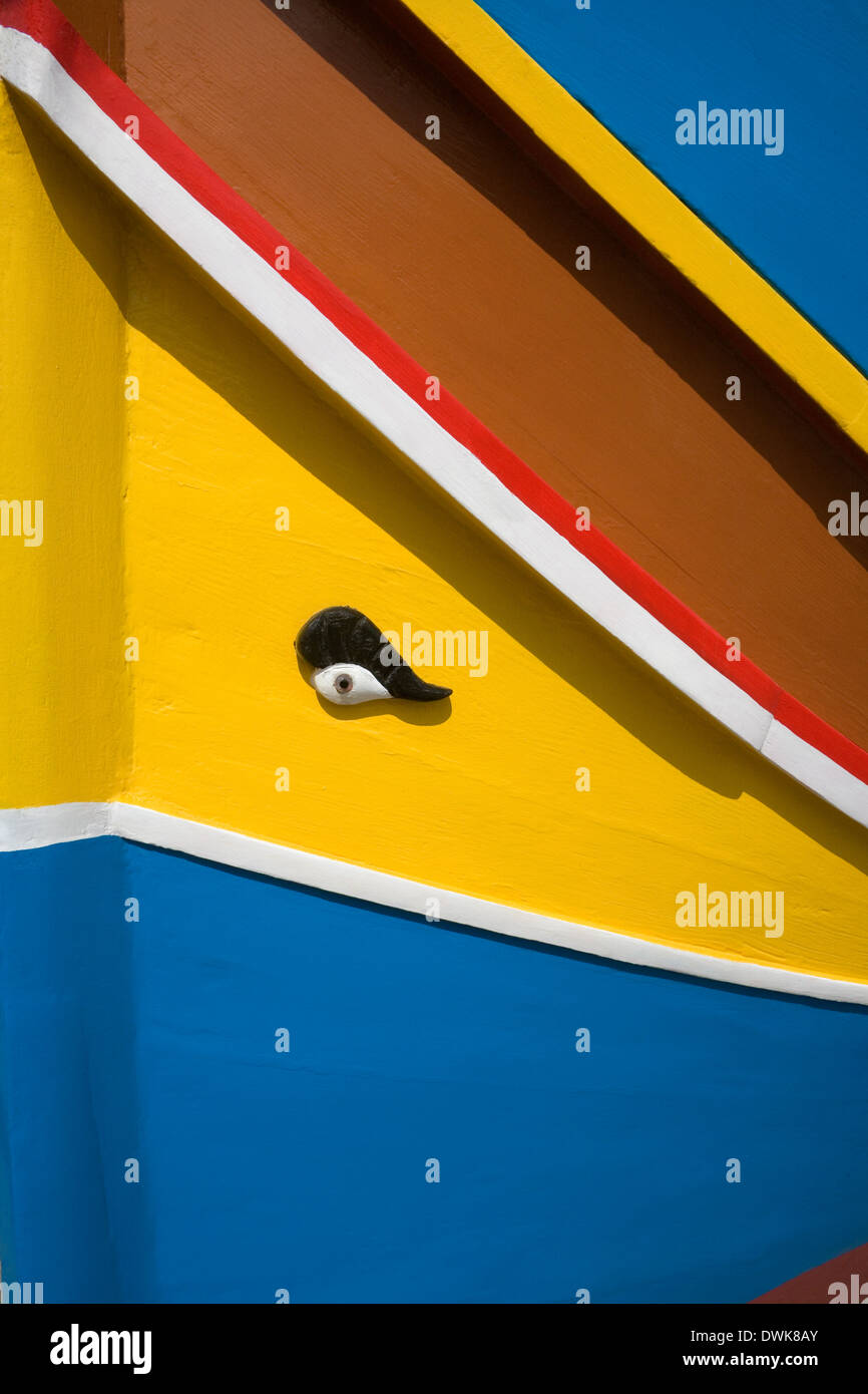 Traditional Luzzu fishing boat with the Eye of Osiris on the bow ...