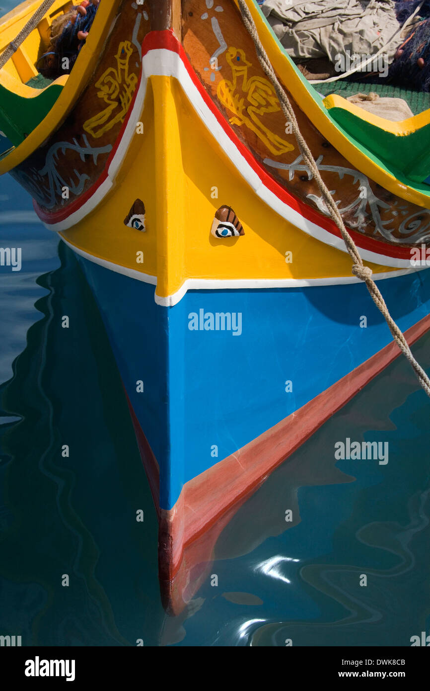 Traditional Luzzu fishing boat with the Eye of Osiris on the bow ...