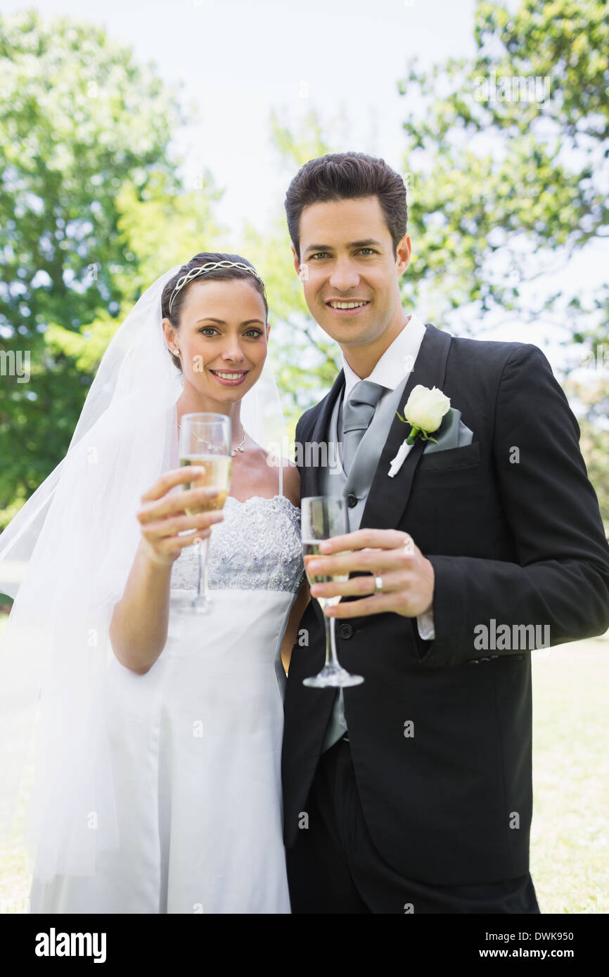 Bride and groom toasting champagne Stock Photo - Alamy