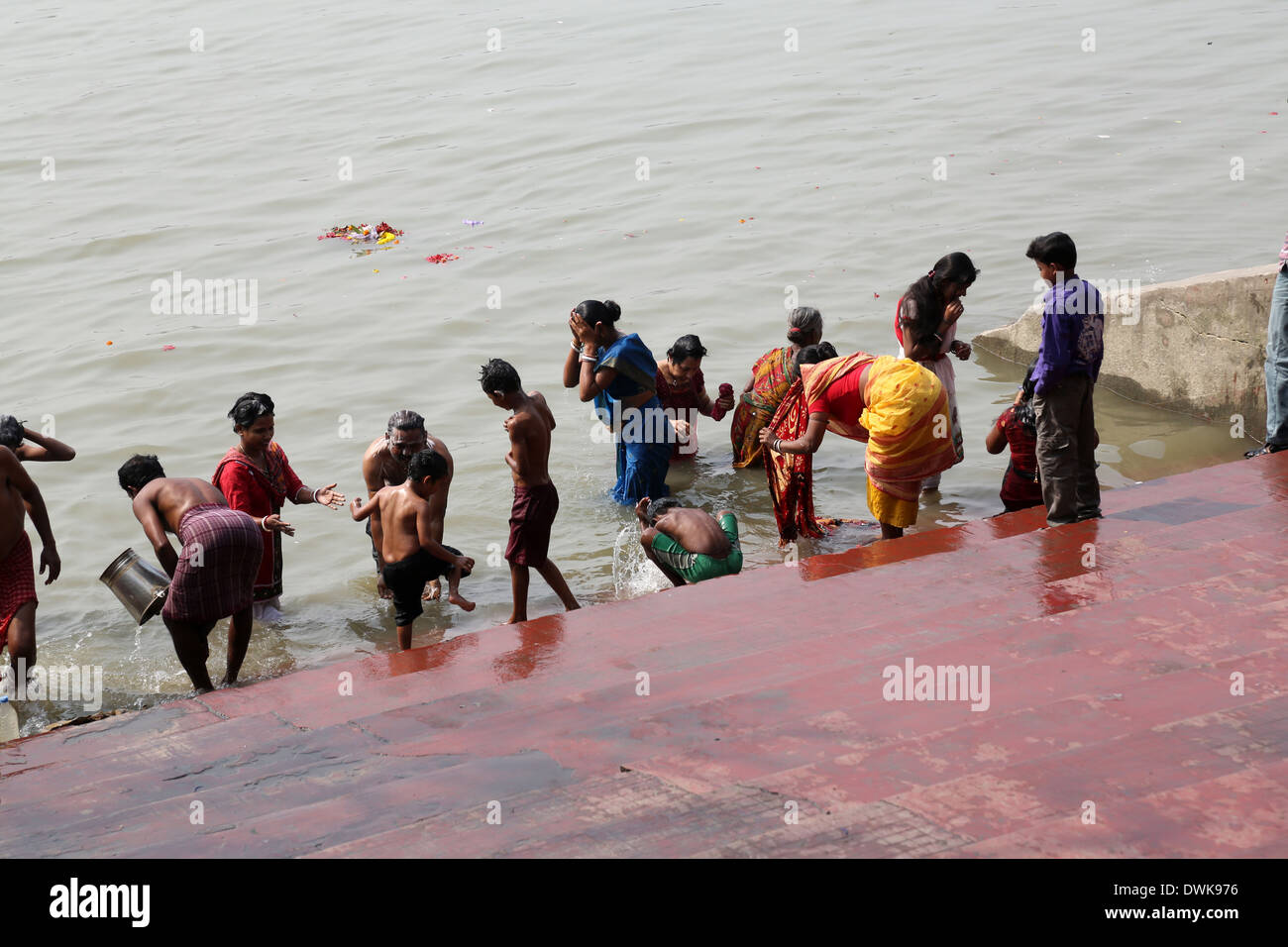 Morning ritual on the Hoogly(Ganges) river in the ghat near the ...