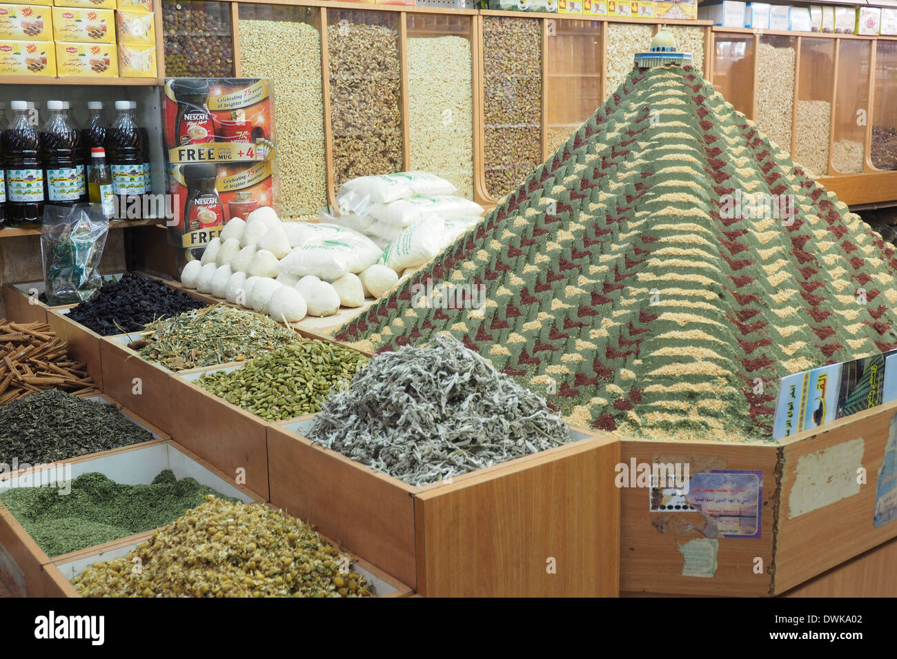 Pyramid spice display in a spice shop in the Arab Quarter of the Old ...
