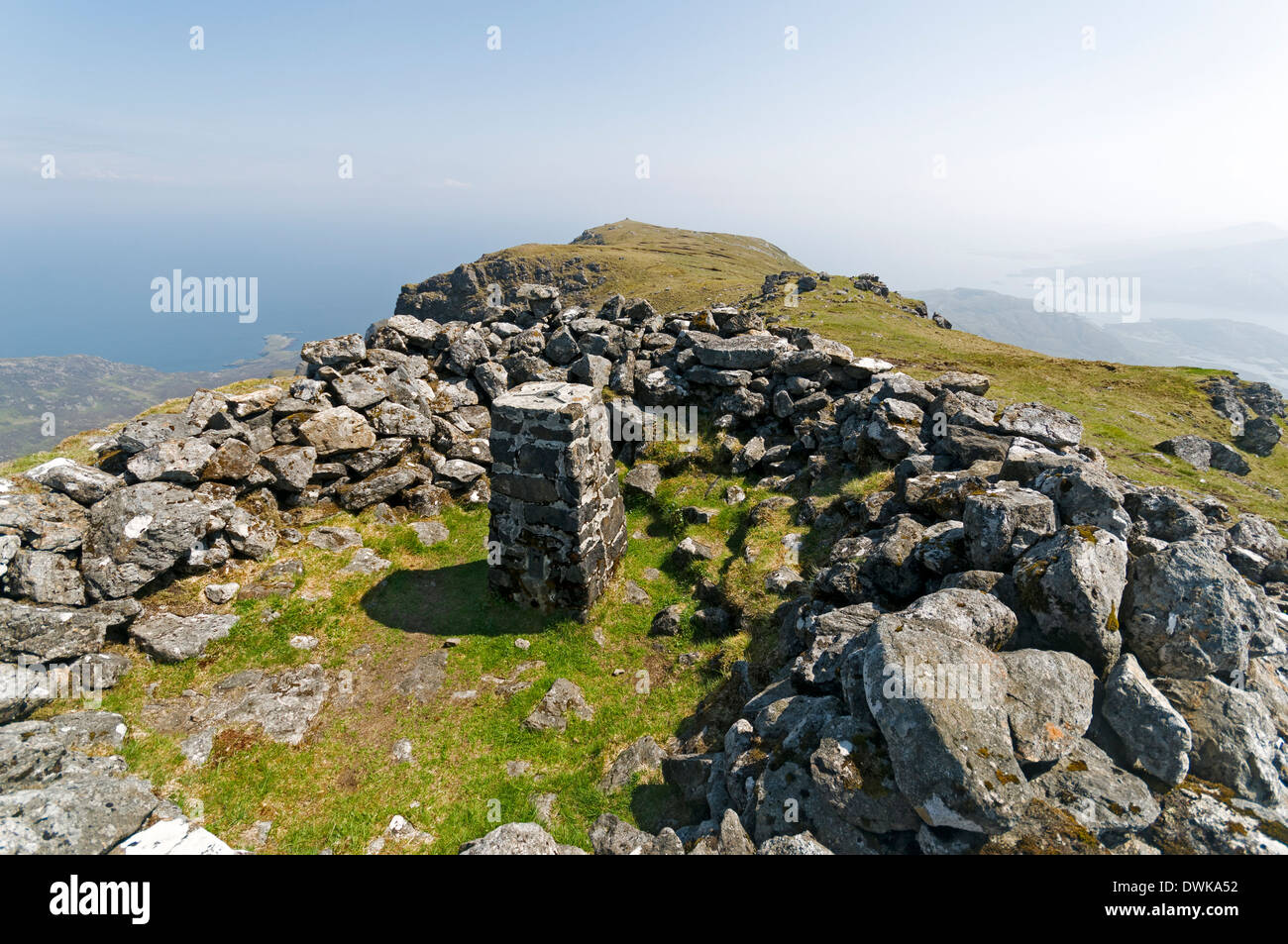 The summit of Beinn Mhor (620m) looking east, South Uist, Western Isles ...