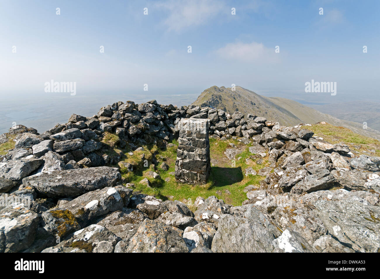 The summit of Beinn Mhor (620m) looking west, South Uist, Western Isles ...