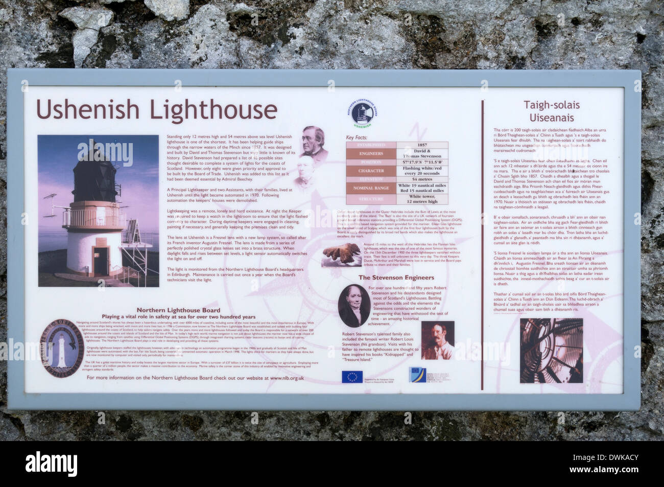 Information sign at Ushenish Lighthouse, South Uist, Western Isles ...