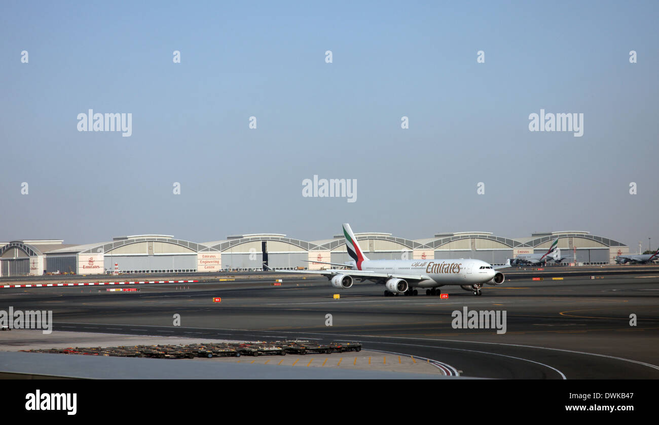 Emirates Airbus A340 at Dubai Airport on December 09, 2012 in Dubai ...