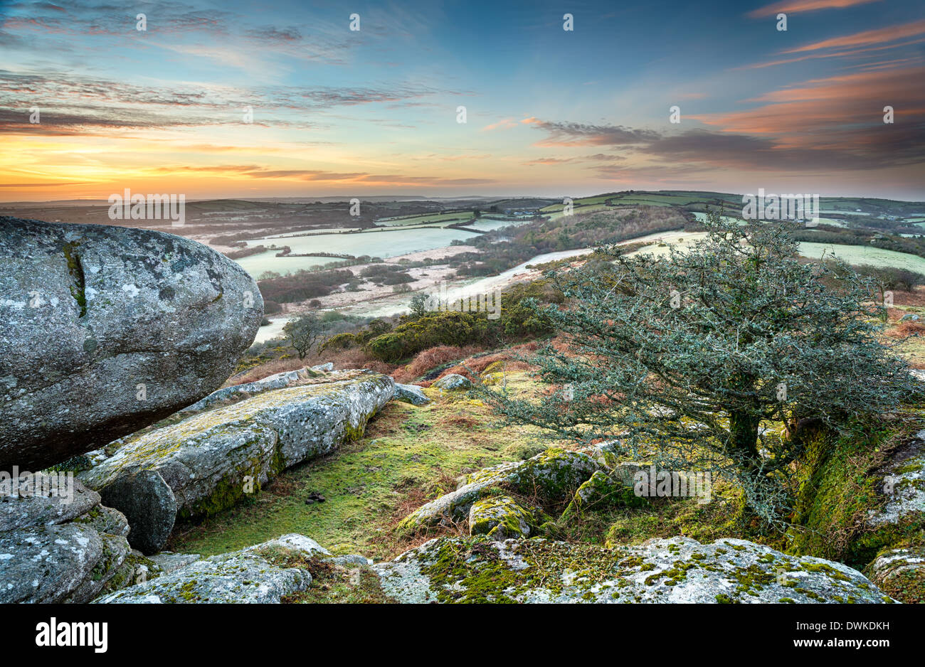 A frosty March sunrise at Helman Tor in Cornwall Stock Photo - Alamy