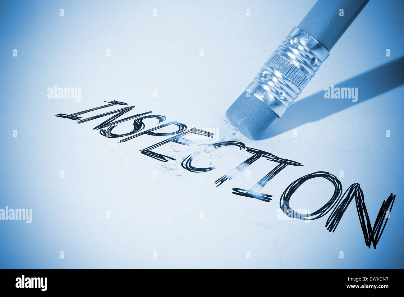 Pencil erasing the word Inspection Stock Photo - Alamy
