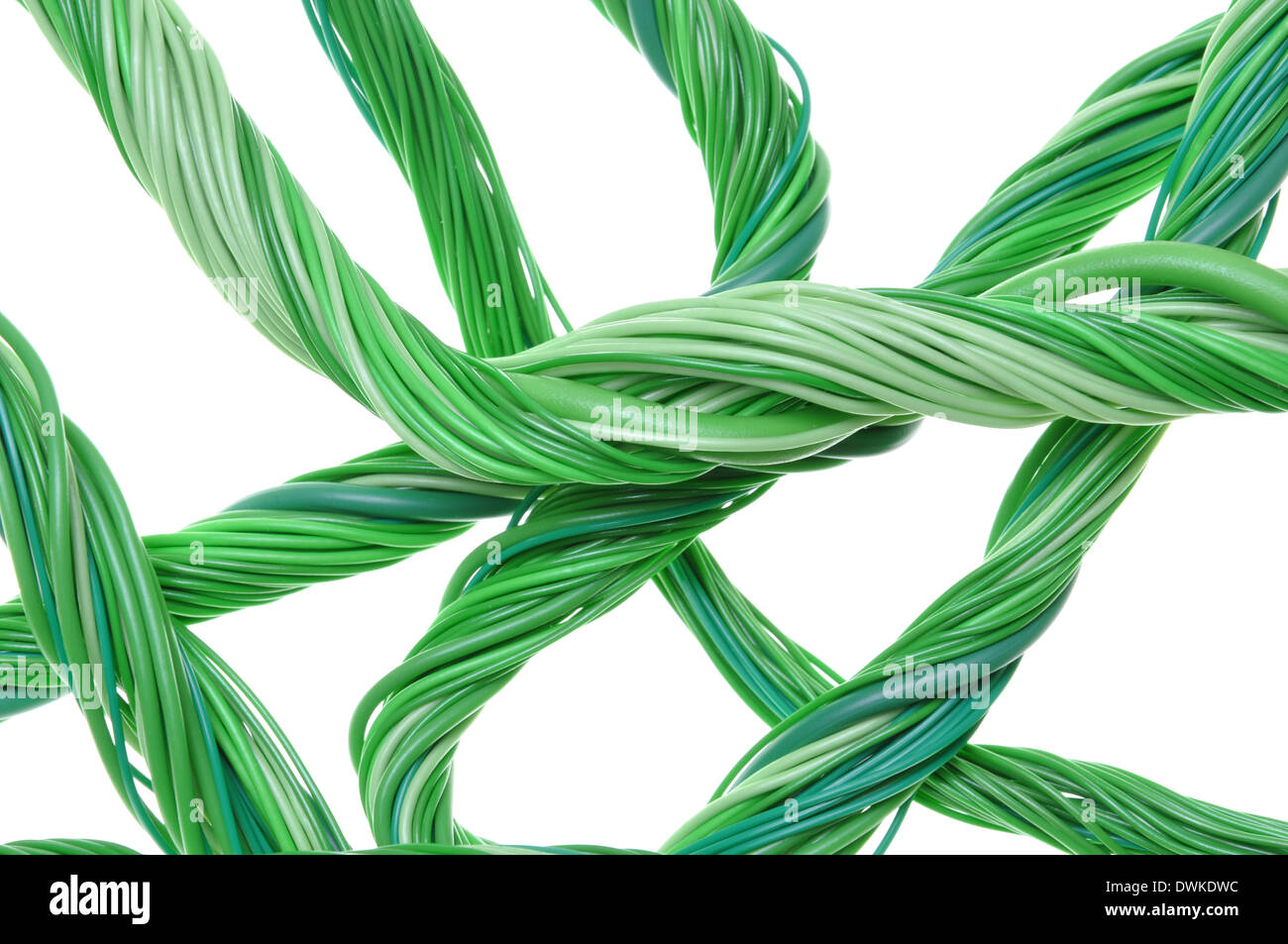 Green computer cable isolated on white background Stock Photo - Alamy