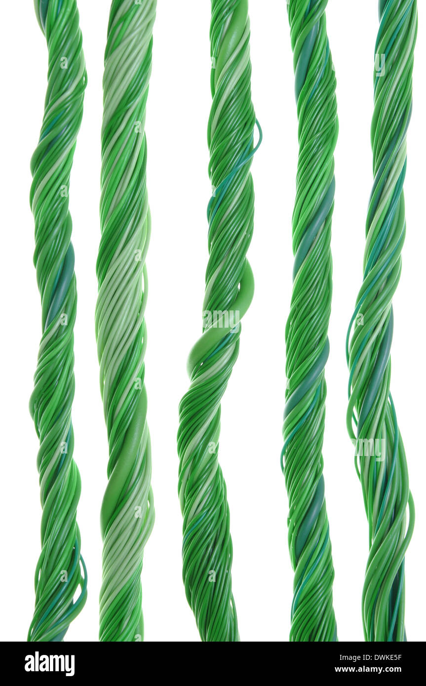 Green computer cable isolated on white background Stock Photo - Alamy