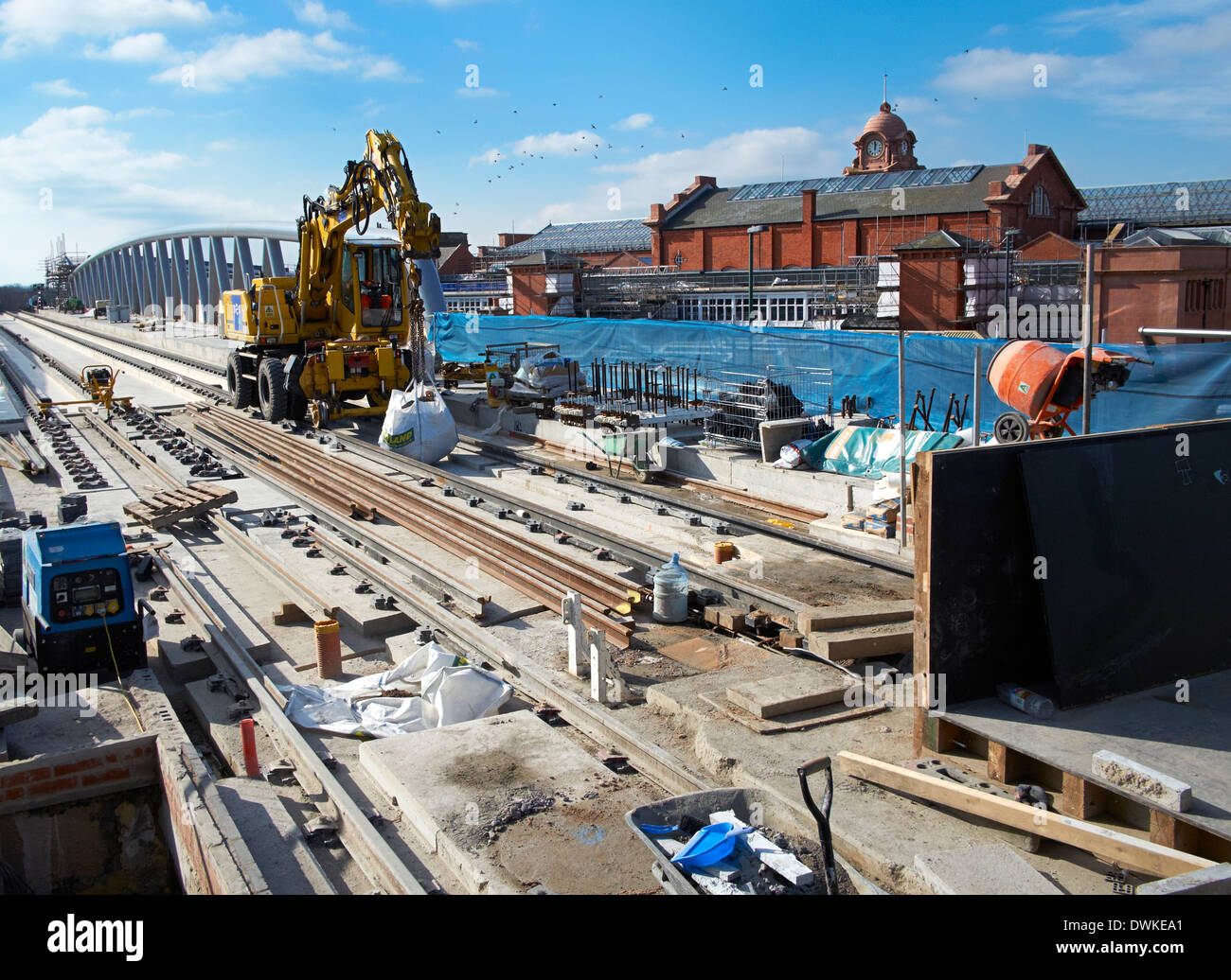 The joining of the tracks at the station street tram terminus ...