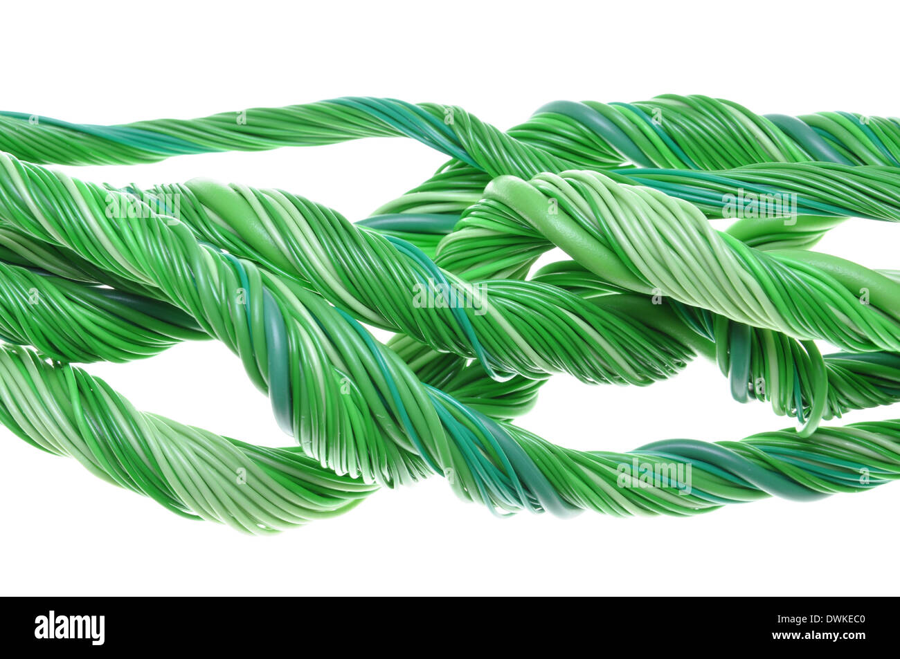 Green computer cable isolated on white background Stock Photo - Alamy