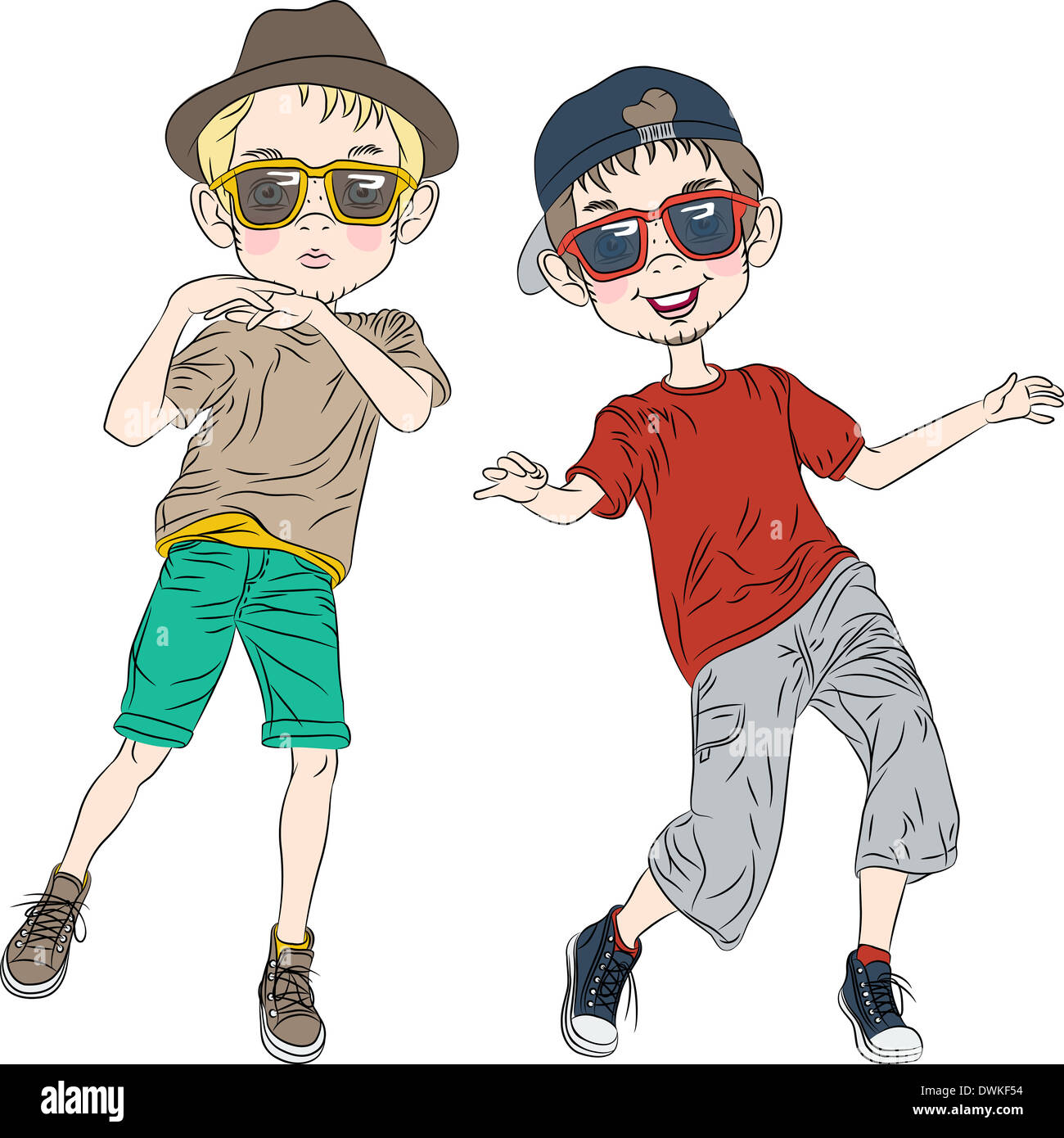 two hipster guys in a hat and glasses dancing Stock Photo - Alamy