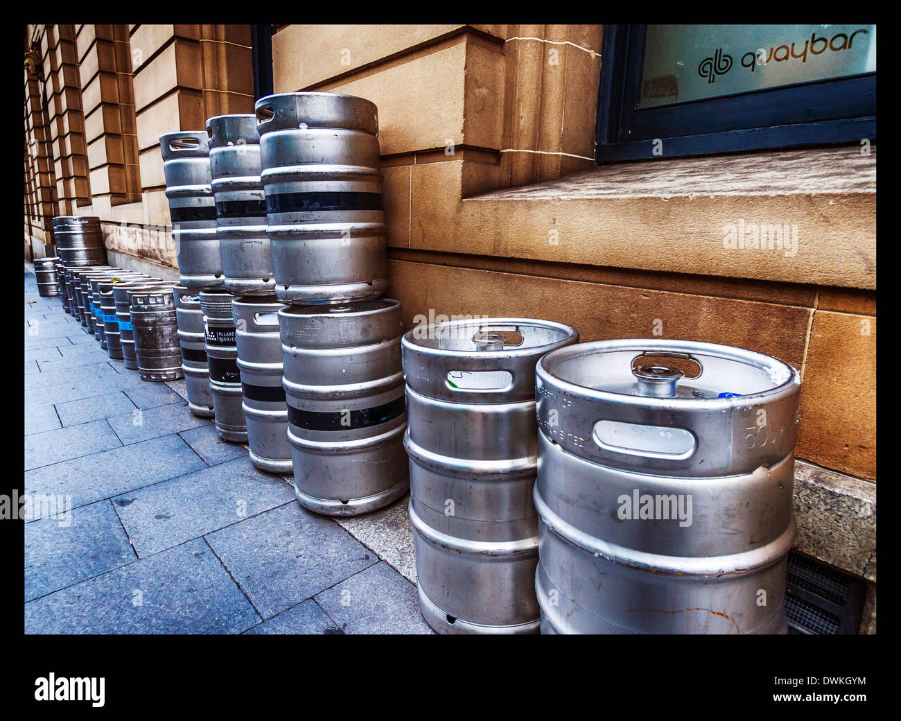 Kegs outside hotel Stock Photo - Alamy