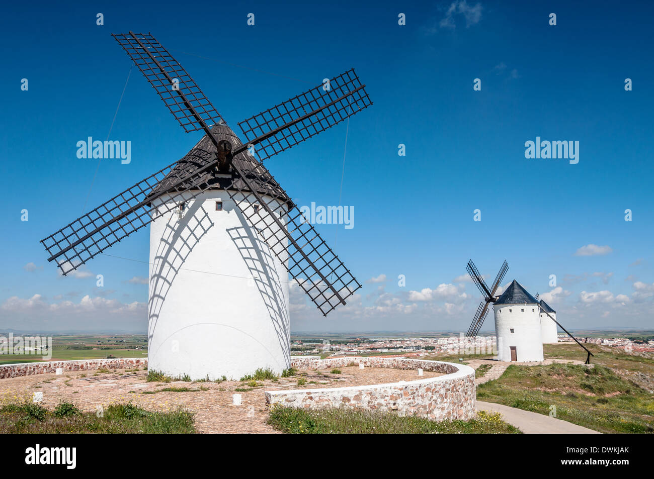 Typical spanish windmills in Alcazar de San Juan Stock Photo - Alamy