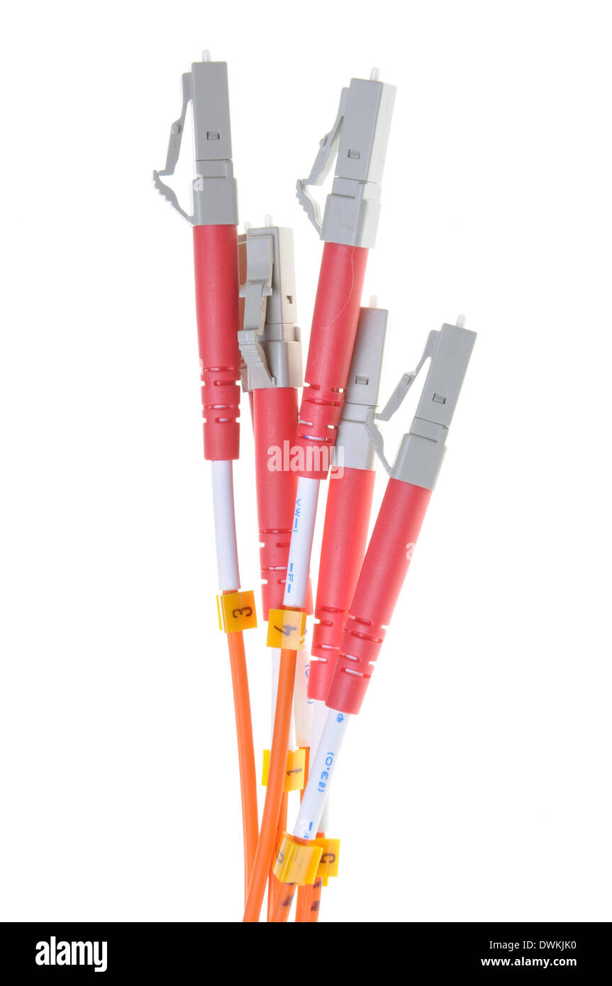 Optical patch cords isolated on white background Stock Photo - Alamy