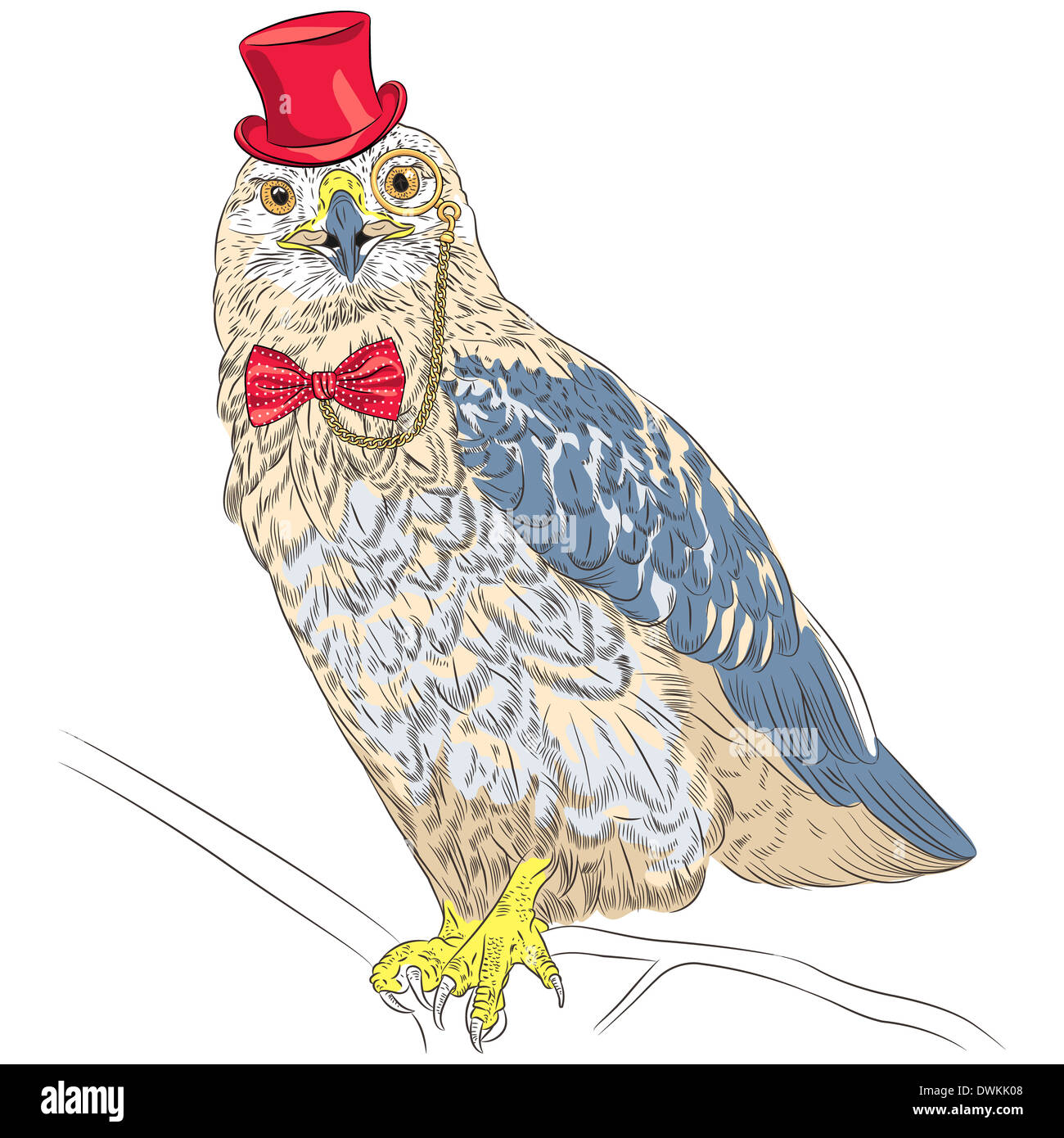 funny cartoon hipster bird Rough-legged Buzzard in a red hat, glasses ...