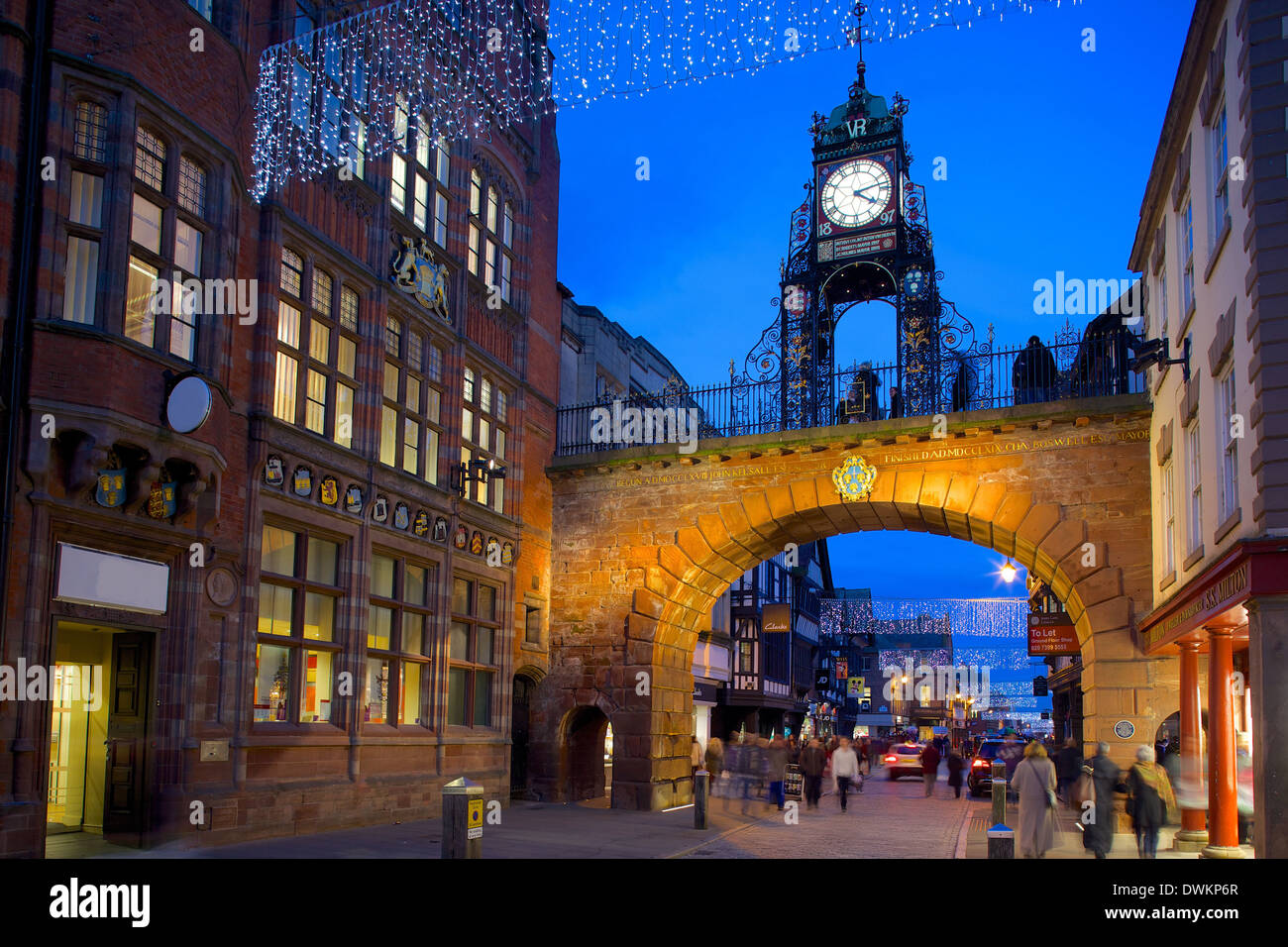 East Gate Clock at Christmas, Chester, Cheshire, England, United ...