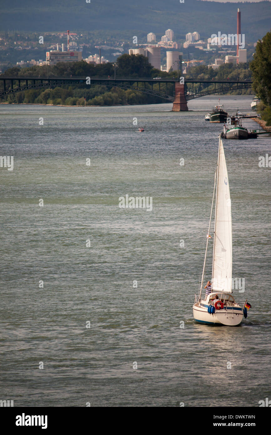 Sailing boat on river Stock Photo - Alamy