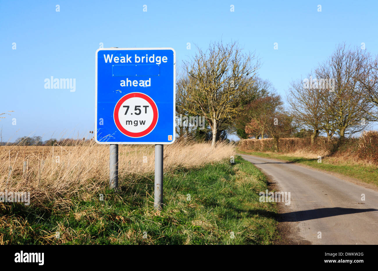 Weak Bridge warning sign on a country road in Central Norfolk, England ...