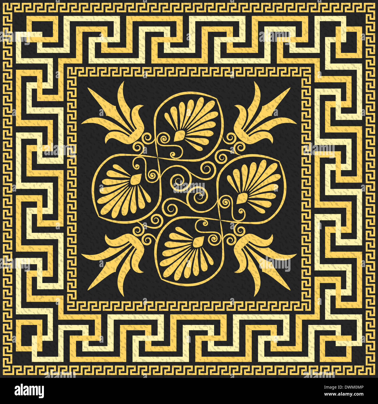 set Traditional vintage golden square Greek ornament (Meander) and ...
